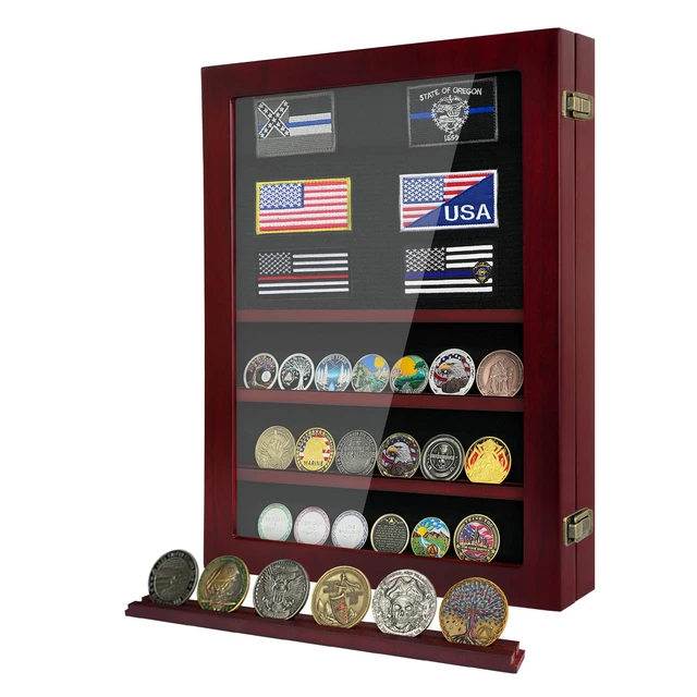 MILITARY CHALLENGE COIN Display Case Holder, Lockable Wooden Army Coins ...