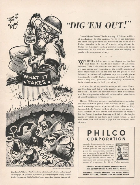 1942 HITLER GOEBBELS Mussolini rat caricature Philco Radio vintage ...