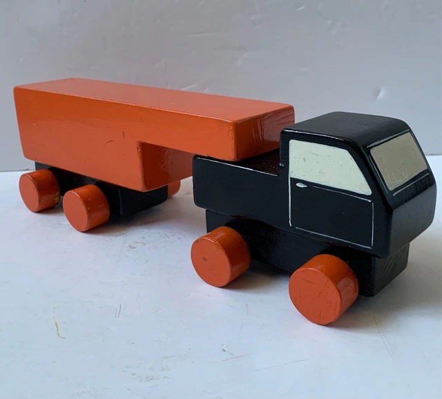 VINTAGE WOODEN TOY Lorry Scratch Built Truck Hand Made Orange Painted ...