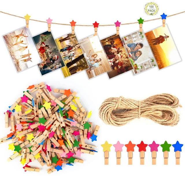 BUBUYUN 100 PCS Mini Pinces à Linge Étoile Pince à Linge en Bois Pinces ...