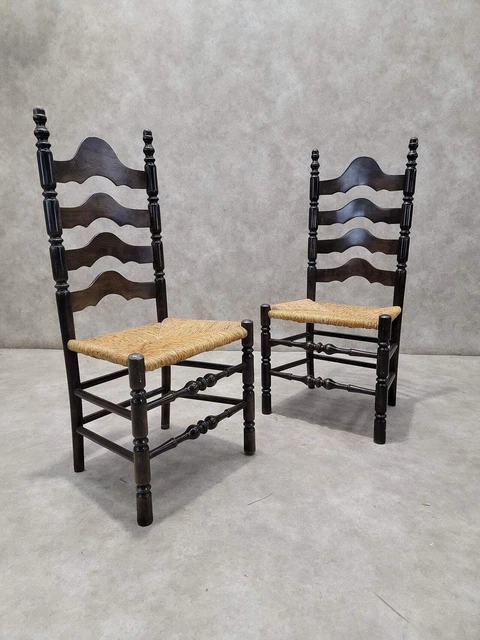 VINTAGE FRENCH COUNTRY Style Ladder Back Rush Seat Side Chairs - Pair ...