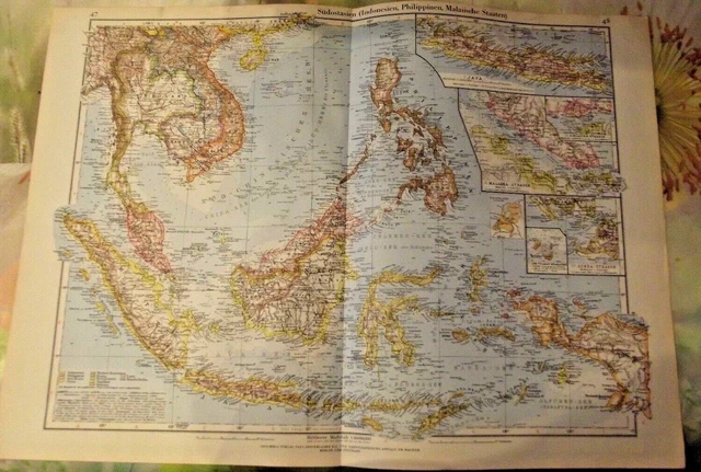 OLD PHILIPPINE MALAYSIA Atlas School Map Vintage 1957 atlas in German ...