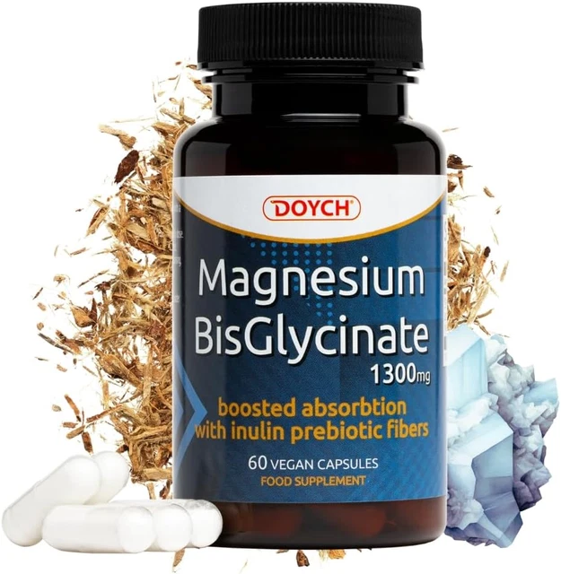 PURE MAGNESIUM BISGLYCINATE Capsules 1300 Mg - Boosted with Prebiotic ...