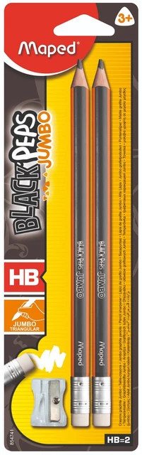 MAPED JUMBO EFFACEUR Pointe Crayon Noir' Peps Avec Aiguiseur + 2 ...