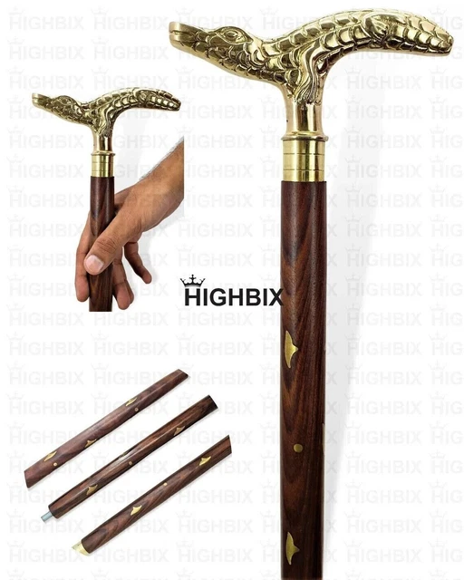 ANCIEN BÂTON DE marche en bois incurvé fait main manche serpent Goldan ...