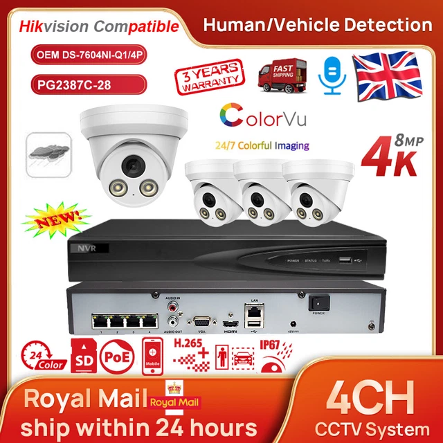HIKVISION COMPATIBLE 4CH 4POE CCTV System Kit 4K 8MP ColorVu IP Camera ...