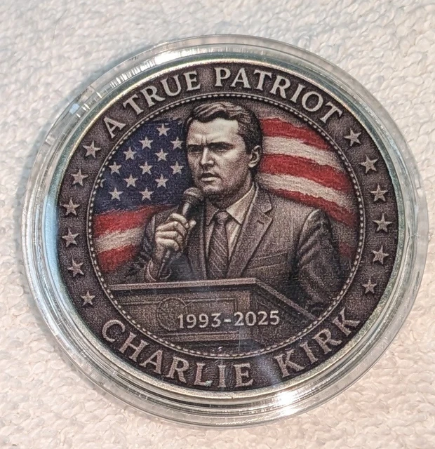 CHARLIE KIRK GUN Metal Silver Coin Stars & Stripe US Flag Trump MAGA ...