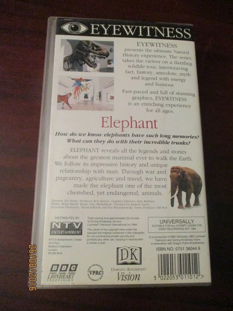 EYEWITNESS ELEPHANT VHS Video Tape £4.99 - PicClick UK
