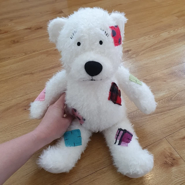 OAKES LEISURE TEDDY Bear White Patches Soft Toy Plush Comforter ...