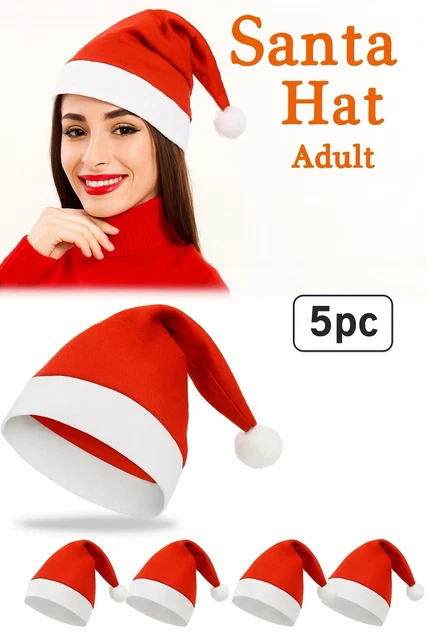 5X RED SANTA Hats Adults Christmas Party Fancy Dress Xmas Costume ...