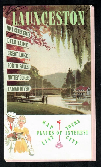 TOURIST MAP OF LAUNCESTON AUSTRALIA 1950's + EXCURSION FARES LIST £15. ...
