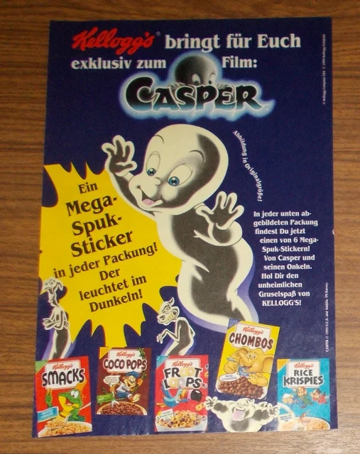 SELTENE WERBUNG KELLOGG'S SMACKS COCO POPS Casper Mega-Spuk-Sticker ...
