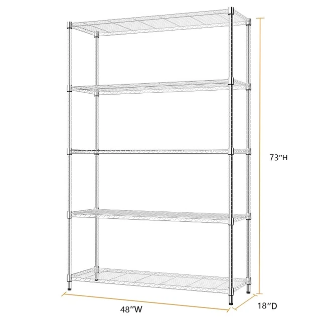 5 SHELF METAL Rack Wire Shelving Units Heavy Duty Storage Shelves 18"x ...