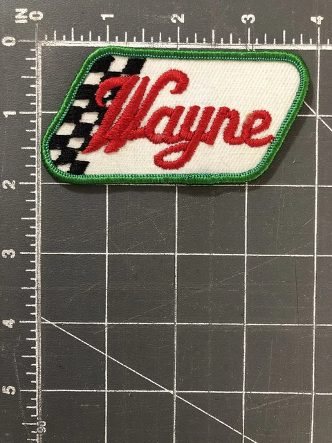 VINTAGE WAYNE NAMEPLATE Patch Garage Racing Car Pit Crewneck Plaid Flag ...