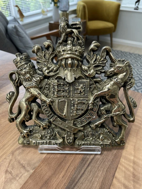 ROYAL COAT OF Arms Brass Sign Plaque Royal Crest Wall Hanger Vintage £ ...