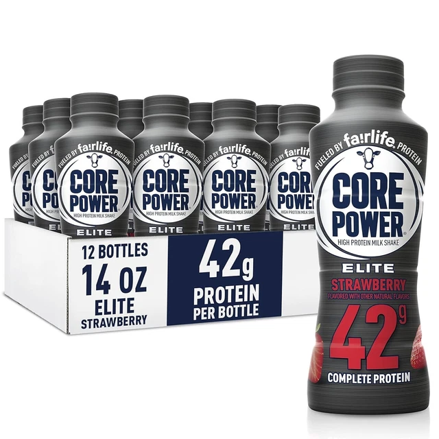 CORE POWER ELITE High Protein Shake, Strawberry, 42g Bottle, 14oz, 12 ...