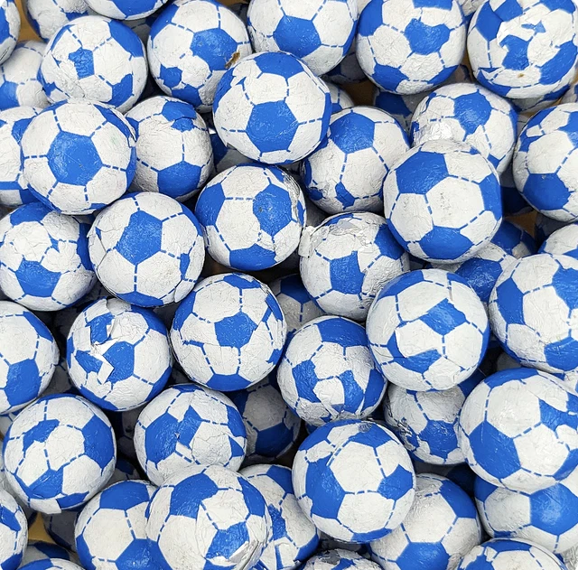 CHOCOLATE FLAVOUR BLUE FOOTBALLS Pick & Mix Kids Sports Fan Sweets £8. ...