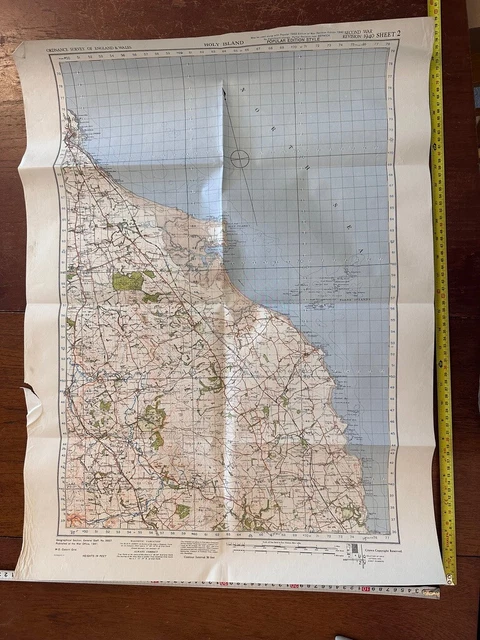 ORIGINAL WW2 BRITISH Army GSGS OS Map of England & Wales - Holy Island ...
