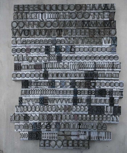 POLICE DE CARACTÈRES plomb lettres typographie imprimerie tampon objet ...