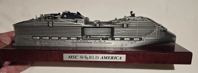 MSC WORLD AMERICA 2025 Inaugural Cruise Ship Model Pewter Metal Wood ...
