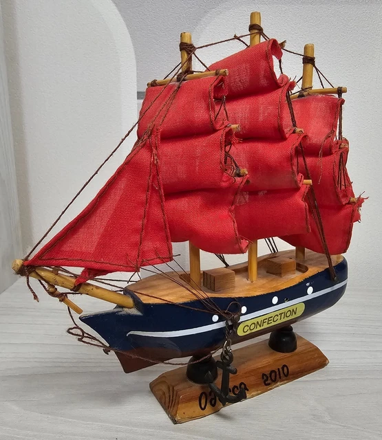WOODEN MODEL SHIP Sail Boat Desk Tall Souvenir Decorative Confection ...