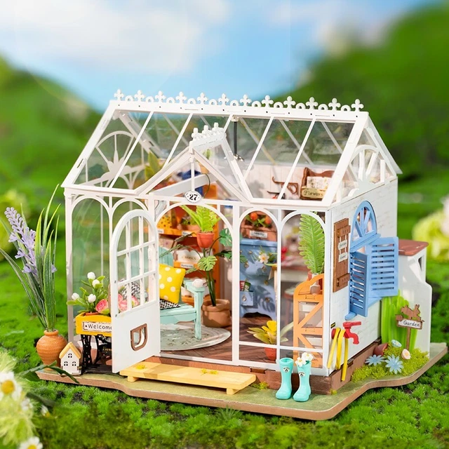 ROLIFE DIY LED Miniature House Greenhouse Diorama Mini DollsHouse Model ...