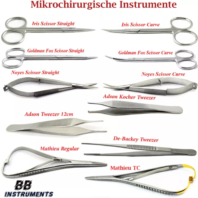MIKROCHIRURGIE INSTRUMENTE NOYES Schere Mathieu Nadelhalter Pinzette ...
