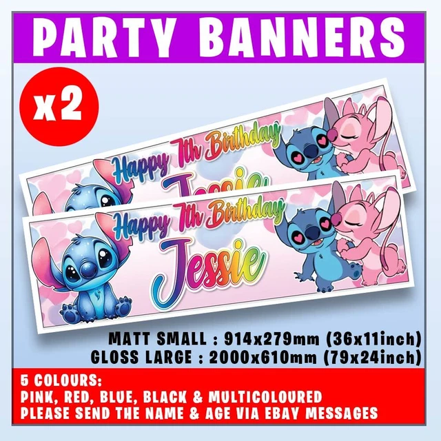2 PERSONALISED LILO STITCH ANGEL BIRTHDAY BANNERS BANNER ANY NAME AGE ...