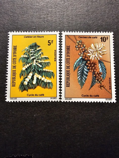 TIMBRE COTE D'IVOIRE Le Cycle Du Café Flore N°383/384 Neuf ** Luxe Mnh ...