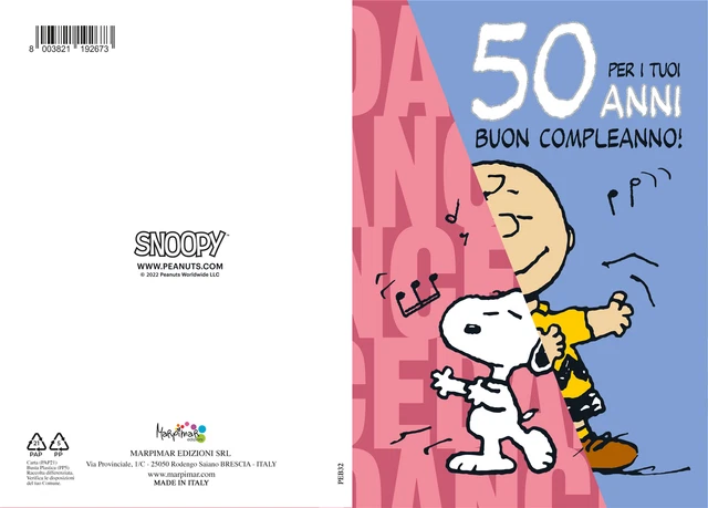 BIGLIETTO AUGURI COMPLEANNO Anni Snoopy 50 Anni | Marpimar Edizioni EUR ...