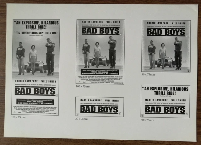 BAD BOYS (1995) Original UK Press Ad Range Sheet Will Smith Martin ...