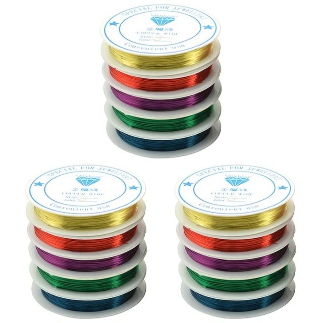 15 ROLLS ASSORTED Color 0.5mm Copper Wire Flexible Artistic Jewely ...