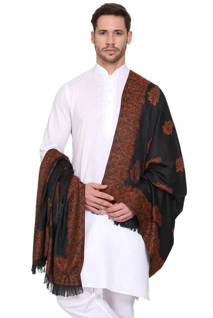 CHÂLE HOMME KULLU border tissé cachemire châle indien en laine brodé ...
