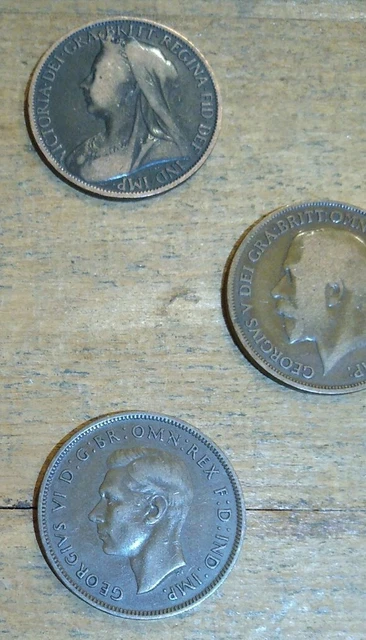 OLD BRITISH MONARCHS Collection Coin Set, Pre- Decimal British Pennies ...