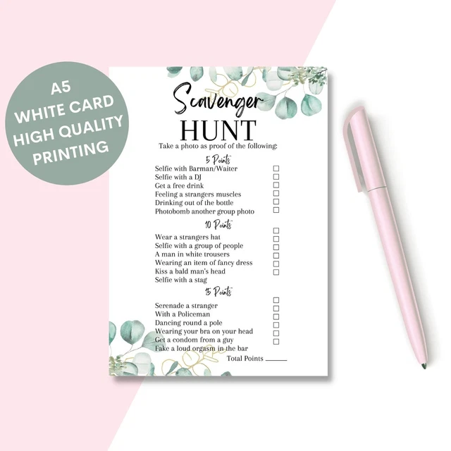 HEN PARTY GAMES, Scavenger Hunt, Funny Bridal Shower Hen Night Game ...