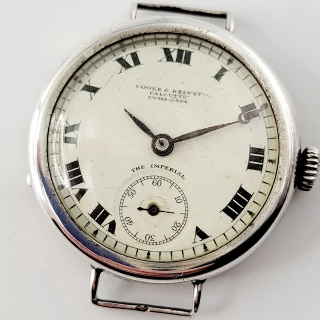 SILVER &THE IMPERIAL& India Army Mens Trench Watch Antique Vintage ...