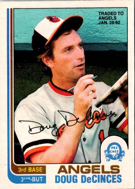 1982 CARTE DE baseball O-Pee-Chee Doug DeCinces #174 California Angels ...