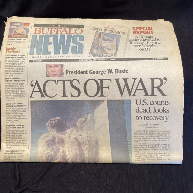 SEPTEMBER 12 2001 9/11 9-11 Newspaper Terrorists Attacked Buffalo News ...