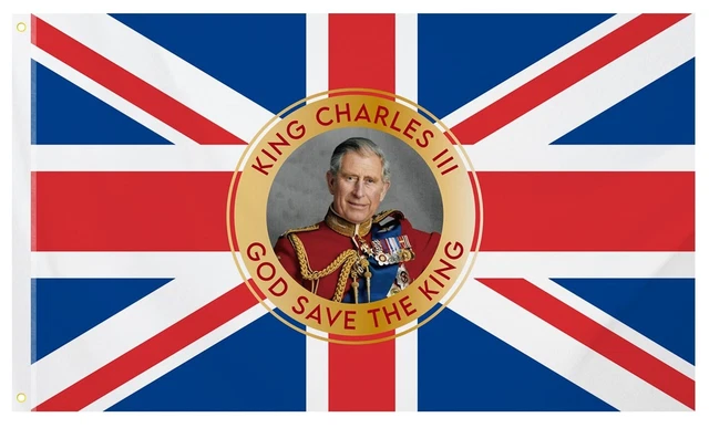 KING CHARLES CORONATION Flag Souvenir Union Jack 5ft x 3ft God Save the ...