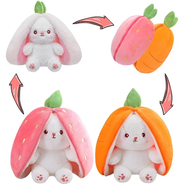 18/35CM CARROT RABBIT Plush Toy Stuffed Soft Bunny Hiding In Strawberry ...