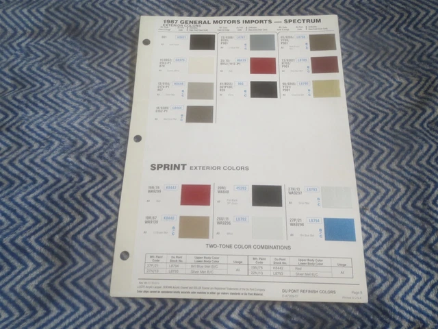 1987 GM SPECTRUM And Sprint Color Chips Chart Brochure EUR 5,43 ...
