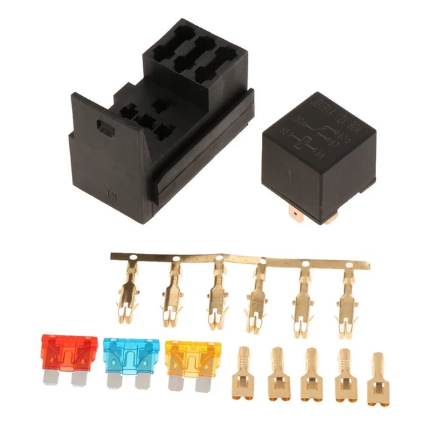 4 SLOT RELAY Fuse Holder Box with 3 Blade Fuses Socket PA66 & Metal ...