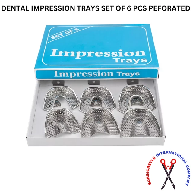 SET OF 6PCS Stainless Steel Ortho Perforated Impression Trays S M L ...