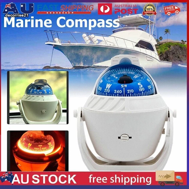 NEW MAGNETIC BOAT Compass White Built in Light 65mm Card Pivoting ...