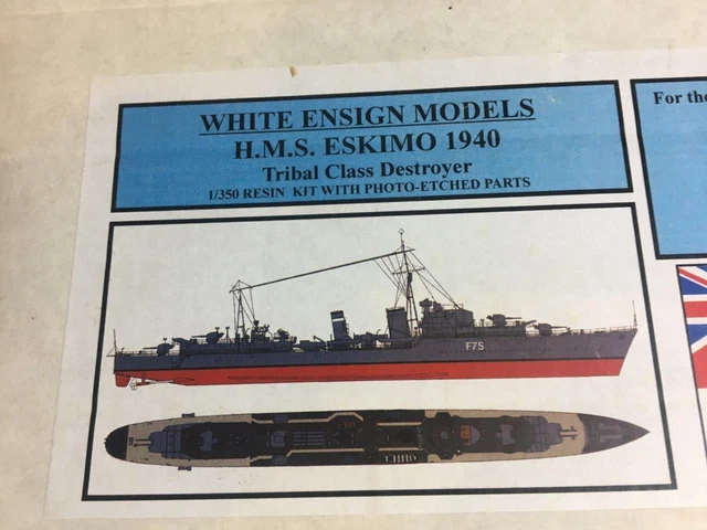 HMS ESKIMO 1940 Tribal Class Destroyer RESIN & Brass 1/350 Boat / Ship ...