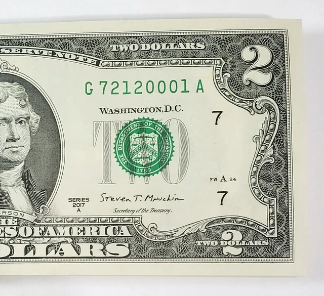 TWENTY THOUSAND SERIES Fancy Serial Number $2 Note 2017A Dollar Bill ...