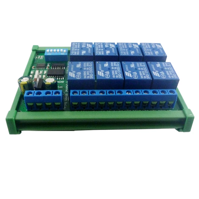 R4D8A08 RS485 UART Relay 8CH12V DIN Rail PLC Modbus RTU Remote Control ...