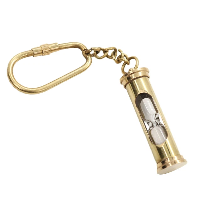 BRASS HOURGLASS SAND Timer Key Chain Nautical Keychain Antique Maritime ...