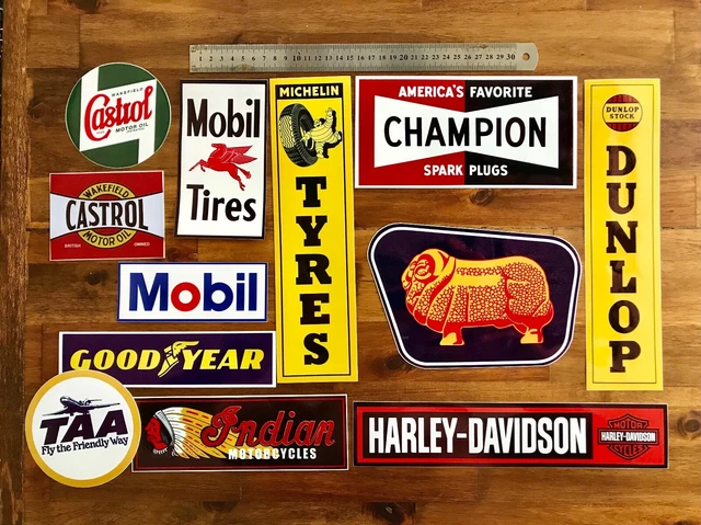 12 RETRO MOTOR Oil Garage Stickers Signs Golden Fleece TAA Champion ...