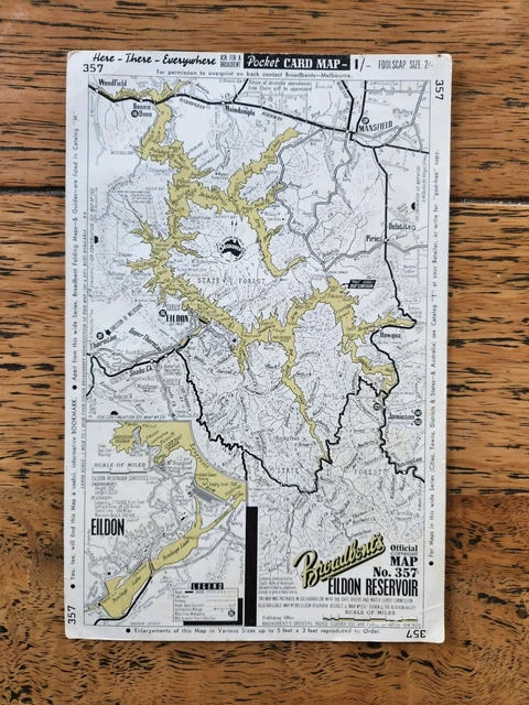 BROADBENT'S MAP OF Eildon Reservoir VIC Pocket Map No. 357 VINTAGE Pre ...